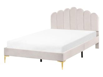 Beliani Letto Matrimoniale 120 X 200 Cm Velluto Eu Con Gambe In Metallo Testata E Rete A Doghe Bianco Sporco Sauvian