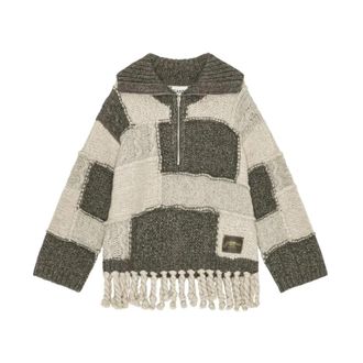 Ganni Patchwork-Jersey mit Fransen - - Knitwear - Damen - Mehrfarbig - S