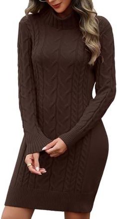 Heekpek Robe Pull Femme Hiver Chic et Elegant Col Roul&eacute; Chaud Automne Robe Moulante Manche Longue Tricot Jupe Courte, Marron, XL