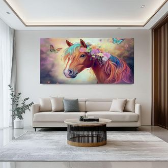 Generic Bild auf Leinwand 150L x50B cm Schlafzimmer Home Deko Wohnung Tiermotive, Fantasy-Stil, Pferde Bild Wohnzimmer Fotoleinwand Wall Decor Kunstdruck Lein