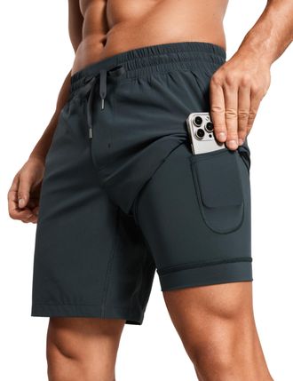 CRZ YOGA Herren Workout Shorts Schnelltrocknend Laufshorts Sporthose Trainingsshorts Kurze Hosen mit Taschen -18cm Melanit XXL
