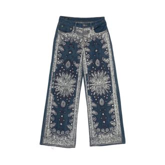 R13 Femme, Jeans, Bleu, Taille: W26 Jean &Eacute;vas&eacute; avec Appliqu&eacute;s Patchwork Bandana