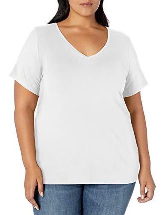 Amazon Essentials T-shirt À Manches Courtes et Col En V, Grande Taille Femme, Blanc, 5XL Grande taille
