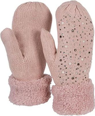 styleBREAKER Femmes moufles chaudes dhiver en tricot avec strass et perles, gants, thermo polaire, gants tricot&eacute;s 09010039, couleur:Vieux rose