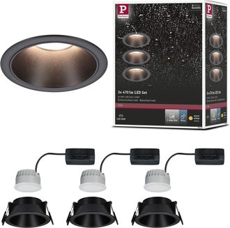Paulmann 94869 LED Einbauleuchte 3-Step-Dim Cole Basisset 3er-Set IP44 rund 88mm Coin 3x6W 3x470lm 230V 2700K Schwarz
