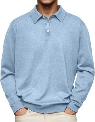 Generic Polo de golf &agrave; manches longues pour homme - Coupe d&eacute;contract&eacute;e - Col &agrave; revers - Style urbain - &Eacute;l&eacute;gant - Confortable - Respirant - Haut de sport - Cou