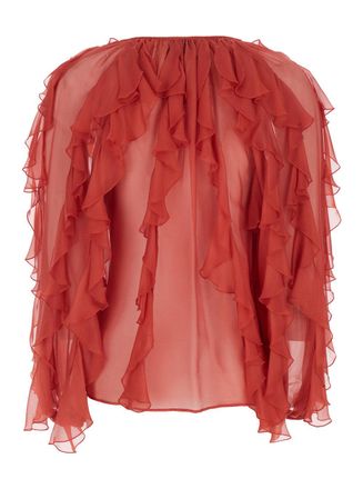Momoni Womens Blouse Canela Red Viscose-Silk Blouses Shirt