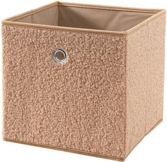 Calicosy Cube de Rangement Pliable - Tissu Bouclette Beige - avec Poignée - pour Dressing, Bureau, Chambre - L 28 x P 28 x H 27 cm