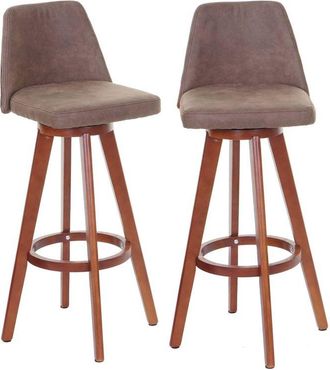 Hhg 2er-Set Barhocker HHG 284, Barstuhl Tresenhocker, Holz Textil drehbar Vintage braun, helle Beine