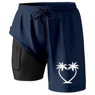 Generic Maillot de bain pour homme avec doublure de compression, couture int&eacute;rieure, short de bain, maillot de bain avec poches, Marine, 3XL