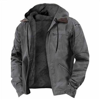 Generic Veste dhiver l&eacute;g&egrave;re et &eacute;paisse &agrave; capuche avec fermeture &eacute;clair et doublure en polaire pour homme, gris, XXL