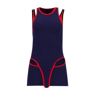Marine Serre Layered Catsuit T-Shirt - - Dresses - Damen - Blau - L