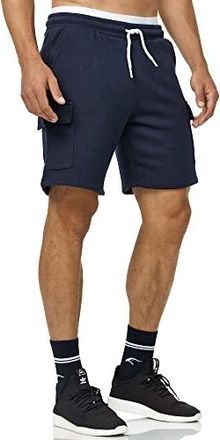 Indicode Hommes Dannie Cargo SweatShorts | Pantalon Court Cargo en Sweat avec Cordon de Serrage Navy XL