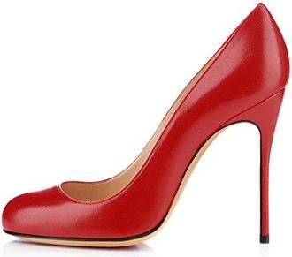 elashe Escarpins Femmes Chaussures Stiletto Bout Rond Talon Aiguille Grande Taille Rouge EU40