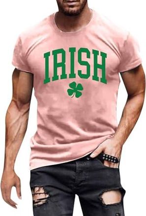 Generic T-shirt pour homme T-shirt tendance avec imprim&eacute; Saint Patrick pour homme, haut d&eacute;contract&eacute; et confortable, Rose, XXL