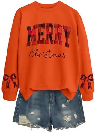 Generic Sweatshirts pour femmes, grande taille, sweatshirts de Noël à paillettes avec écusson Merry Christmas imprimé lettres imprimées pull brodé rayé pull t