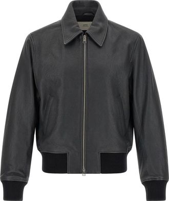 Ami Homme, Vestes, Gris, Taille: L Veste en cuir dagneau coupe carr&eacute;e