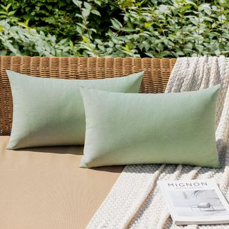 Miulee 2er Set Wasserdicht Kissenbezug Outdoor Sofakissen Dekokissen Modern Kissenbez&uuml;ge Dekorativ Kissenh&uuml;lle Deko aus Polyster Leinen-Optik f&uuml;r Garten Sofa