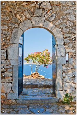 Wallario Outdoor-Poster für Garten oder Balkon Torbogen Toskana, Motivbanner Größe: ca. 80 x 120 cm, Outdoor-Bild