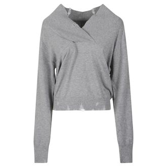 Stella McCartney Distressed Merino Wool V Neck Jumper - - Knitwear - Damen - Grau - M