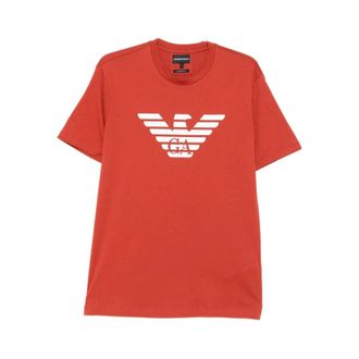 Emporio Armani Homme, Tops, Rouge, Taille: 2XL T-shirt en Coton Imprimé Aigle Rouge