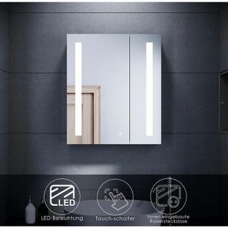 Sonni LED Spiegelschrank mit Beleuchtung Badspiegel Touch Steckdose Edelstahl 60x70cm Kabelloses Scharnier Design