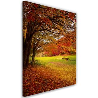 Feeby Bild auf Vlies Leinwand Wald Bäume Natur Pflanzen 30x45 cm Kunstdruck Modern Wandbilder Deko Flur Wohnzimmer Gelbe Blätter Waldlichtung Herbst Wiese O