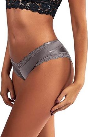 Generic String sexy et respirant pour femme - Dentelle - Soie glac&eacute;e - Culotte extensible invisible - Taille basse - Contr&ocirc;le du ventre - Tangas dr&ocirc;le - Culot
