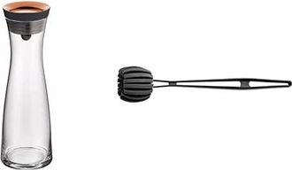 WMF Basic Wasserkaraffe aus Glas, 1 Liter, Glaskaraffe mit Deckel, Silikondeckel, Kupfer & Basic Flaschenbürste lang 41 cm, Reinigungsbürste mit 6 weichen