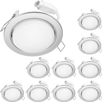 LEDs Com LED Decken-Einbaustrahler RUBA chrom matt GX562W je 509lm warmwei&szlig; rund flach 107mm &Oslash; Lochkreis ca. 83-100mm &Oslash; 10er Set
