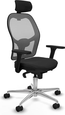 Piqueras y Crespo Jorquera Stuhl aus schwarzem Polycarbonat mit 3D-Armlehnen, h&ouml;henverstellbarer Lendenwirbelst&uuml;tze und Kopfteil, h&ouml;henverstellbar und neigbar. Ausgesta