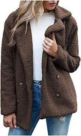 E.SSUE Veste Polaire Femme col Rabattu Couleur Unie Automne Blazer Veste Manches Longues Bouton Manteau Cardigan Mi Saison Veste Automne Hiver Chaud Blouson 