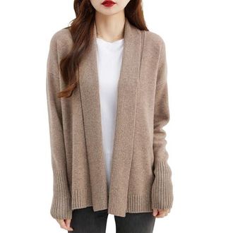 Generic Cardigan tricot&eacute; 100 % laine m&eacute;rinos pour femme, Beige chaud, XS