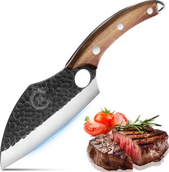 Plys 6-Zoll Japanisches Messer mit Lederh&uuml;lle: Geschmiedetes Kochmesser K&uuml;chenmesser mit Holzgriff Scharfes Ausbeinmesser Outdoor Hackmesser f&uuml;r Gem&uuml;se und