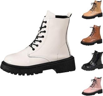 Generic Bottes de combat &agrave; plateforme pour femme avec fermeture &eacute;clair lat&eacute;rale &agrave; lacets, bottines &eacute;paisses &agrave; talon bas, semelle crant&eacute;e, bottes de moto confo