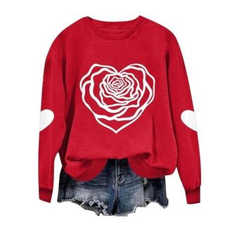 Generico Sweatshirt moderne &agrave; col rond pour femme, sans capuche, mi-saison, v&ecirc;tement d&eacute;contract&eacute; pour femme, coupe ajust&eacute;e, pour la Saint-Valentin, S-3XL, Roug