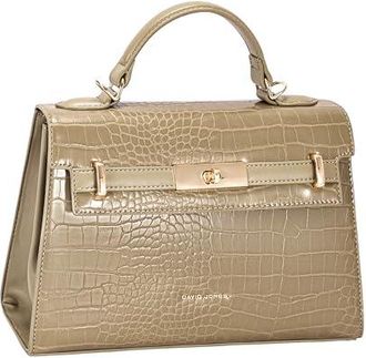 David Jones Paris - Sac &agrave; main Femme Similicuir Croco - Port&eacute; main Taille Moyenne - 2 Compartiments - Chic Classique Soir&eacute;e Ville Weekend (Olive Branch)