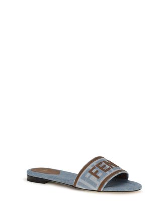 Fendi Womens Sandals Ff Denim Sky Sky-Sellier Cotton Sky/sellier