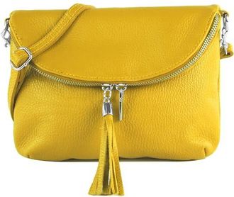 modamoda.de T07L/T139L Petit sac à bandoulière en cuir pour femme 2 modèles Fabriqué à la main en Italie, jaune soleil, s