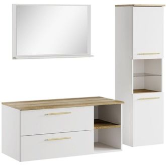 Badplaats Badezimmerm&ouml;bel-Set Bravos 100 x 46 cm - Wei&szlig; mit Eiche - Waschb