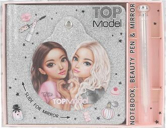 Depesche 13174 TOPModel Beauty - Notizbuch in glitzerndem Silber, mit Model Motiv, inkl. Kugelschreiber, linierten Seiten und Spiegel