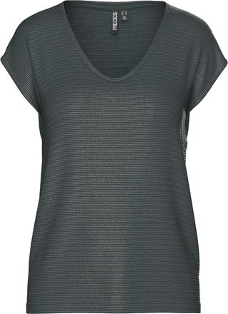 Pieces Damen T Shirt Tee Lurex Stripes,Darkest Spruce,XS