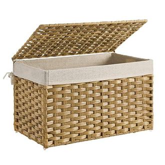 Songmics Panier de Rangement, Corbeille Linge Sale 65L avec Couvercle, Pliable, Sac en Tissu Amovibles et Poignées, pour Couvertures, Vêtements, Salon, Chambre