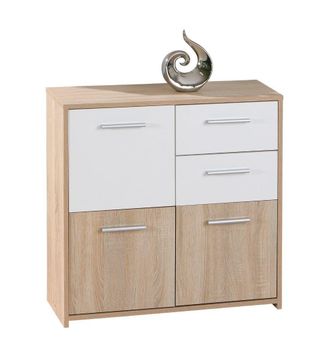 Inter Link SAS Kommode - Sideboard - Kommode mit 3 Türen und 2 Schubladen - 2 Farbig - Melaminbeschichtet - Sonoma Eiche Nachbildung und Weiß - BxTxH: 77x30x77 cm - 