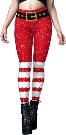Generic Pantalon de surv&ecirc;tement de No&euml;l pour femme Imprim&eacute; &agrave; paillettes Ray&eacute; Legging de yoga d&eacute;contract&eacute;, Rouge, XL