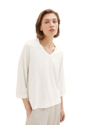 Tom Tailor Damen 1038166 Basic T-Shirt mit 3/4-Arm & V-Ausschnitt, 10315-Whisper White, XXL