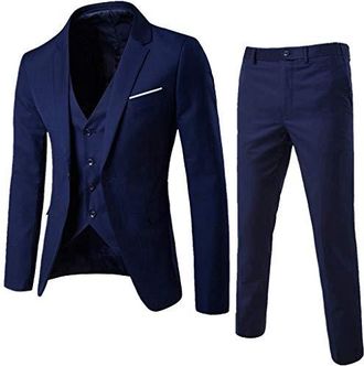 SoonerQuicker YOSUWOAI Costume 3 pièces pour homme - Coupe ajustée - Veste - Pantalon formel - Costume professionnel - Pour mariage et affaires - Coupe droite - Cos