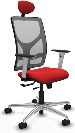 Piqueras y Crespo B&uuml;rostuhl mit wei&szlig;en und schwarzen Armlehnen, h&ouml;henverstellbare Lendenwirbelst&uuml;tze und festes Kopfteil, ausgestattet mit Syncro/Traslack. Grau/Rot