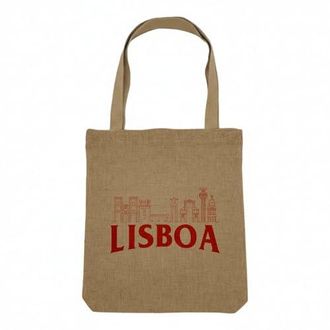 Fabulous Sac Shopping Tote Bag Aspect Lin - Lisboa Minimalist Lisbonne Portugal Voyage Tourisme - Sac de Courses Toile Epaisse 360g Beige Naturel Cabas Port&eacute; E