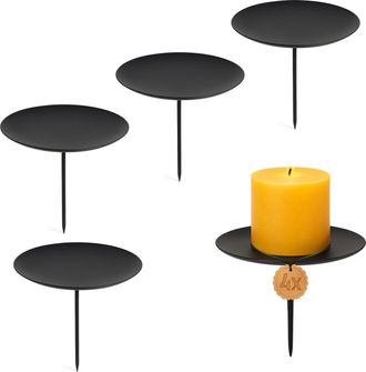 Matches 21 Kerzenteller 4er Set Metall Schwarz &Oslash; 7,5 cm 1 Dorn - Adventskranz Kerzenhalter f&uuml;r Stumpenkerzen